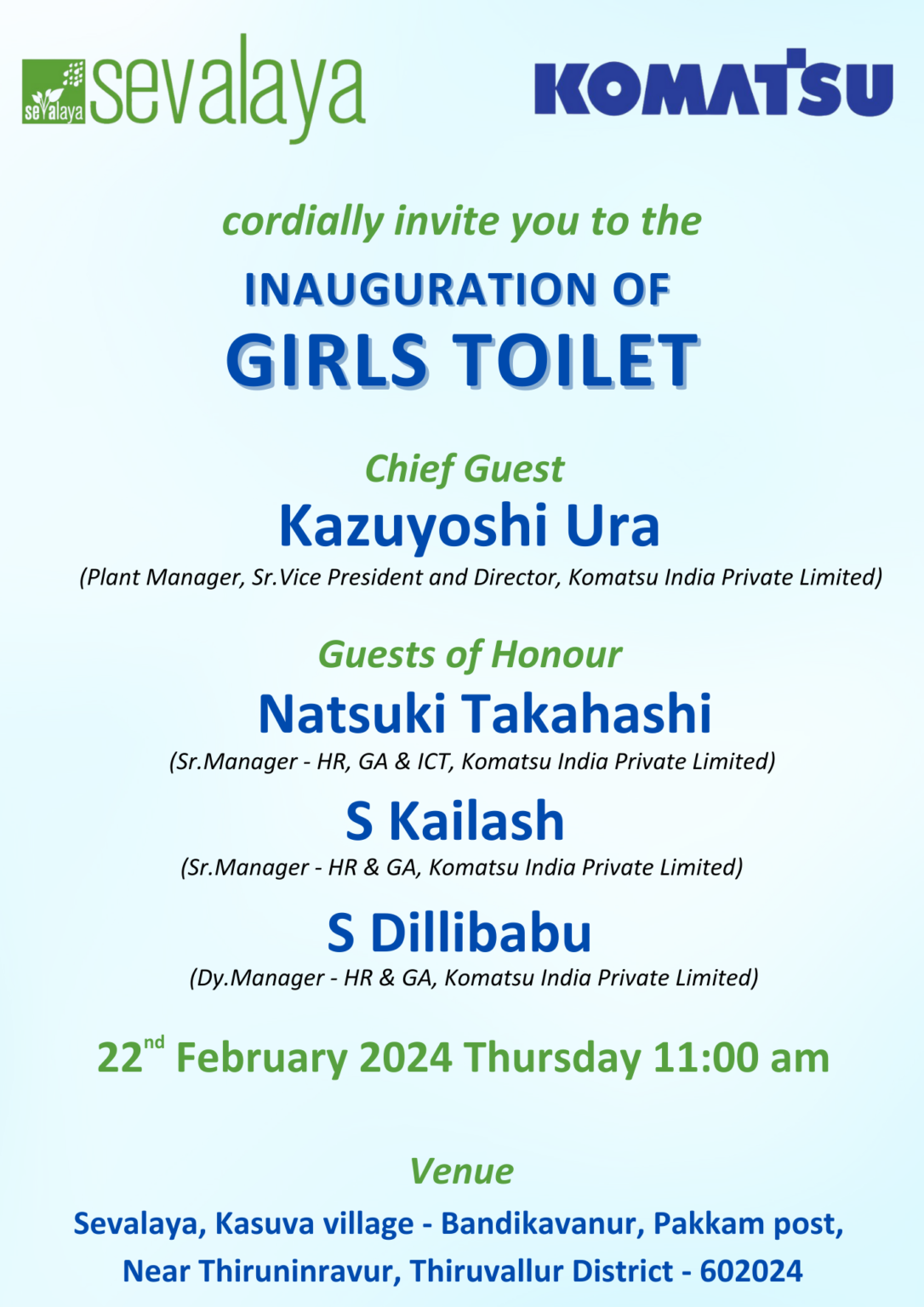 Inauguration of Community Hall and Girls Toilet – Sevalaya