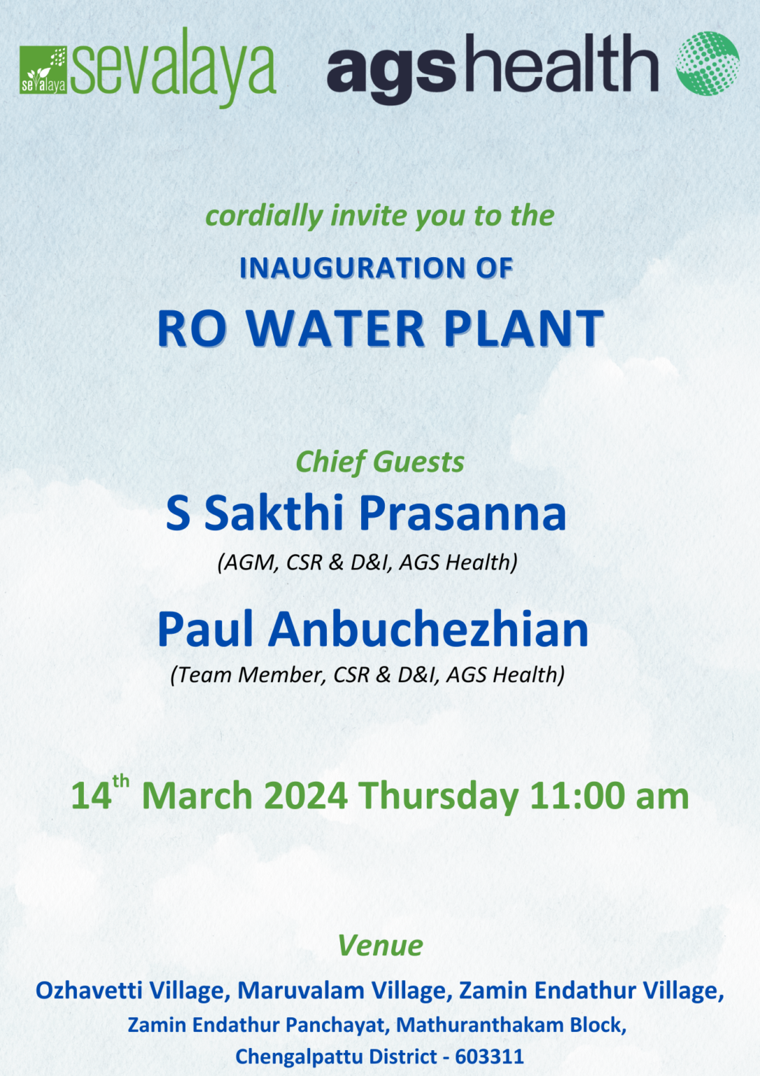 Inauguration of RO Water Plant – Sevalaya