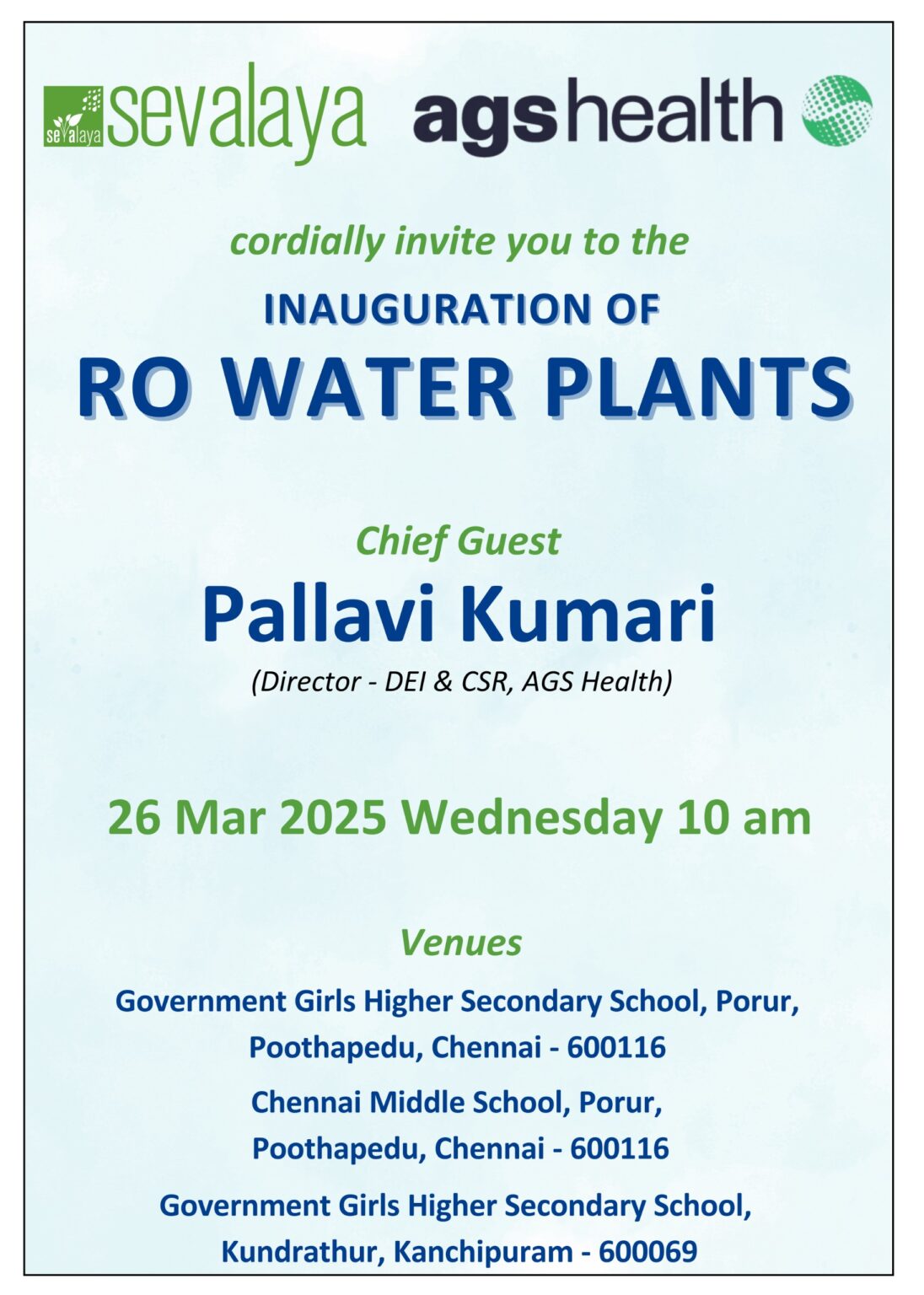 Inauguration of RO Water Plants – Sevalaya