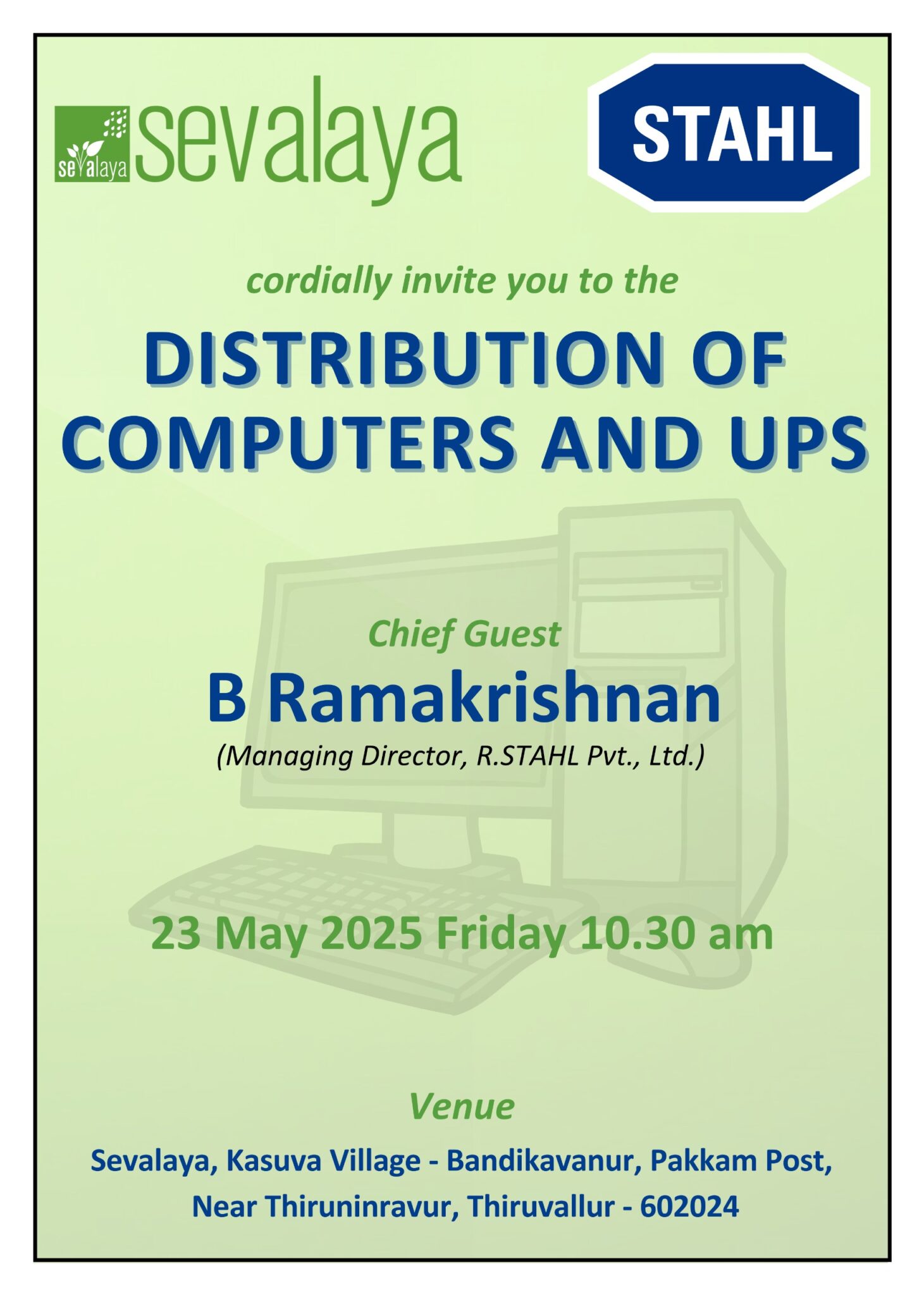 Distribution of Computers and UPS – Sevalaya
